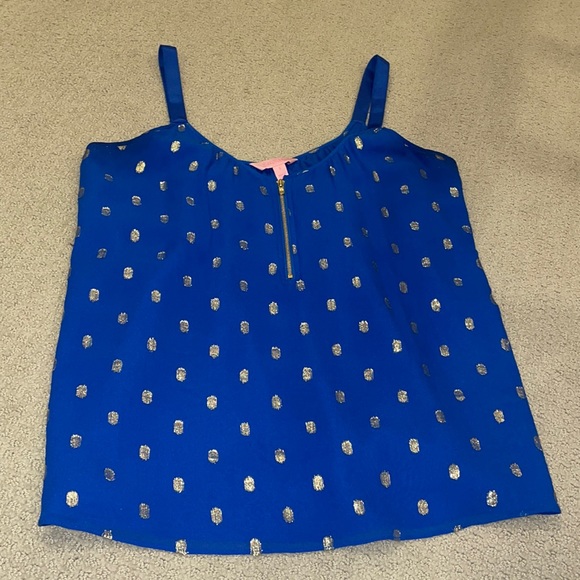 Lilly Pulitzer | Tops | Royal Blue Tank With Gold Polkadots | Poshmark